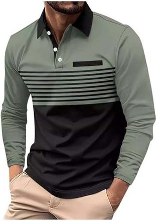 Generic Chemise Chaude Homme Grande Taille, Polo Manches Longues Imprim&eacute; Ray&eacute;-Tee Shirt Homme Col Revers Chic &eacute;Pissure Outwear Tunique Doux Regular Fit Classi