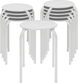 Harbour Housewares Stapelhocker aus Metall - Mattweiß - 10x Erwachsene Klein Stapelbar Küche Essen Frühstück Schlafzimmer Eitelkeit Frisiertisch Wohnzimmer Bürostuhl Stü