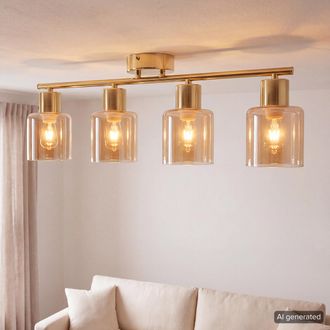 Loistaa home24 Deckenleuchte 4-flammig 60 x 22 x 12cm Gold/Gold Material: Glas, Metall Metallart: Eisen E14