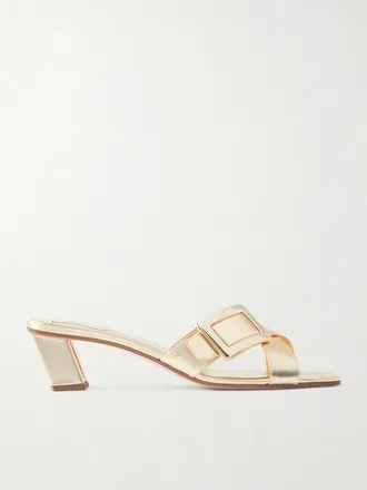 Roger Vivier Buckled Metallic Leather Mules - Gold