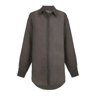 Cortana Dennis- chemise oversize en lin mauve fonc&eacute; - Femme - Blouses et Chemises - Gris - Taille: 38 FR