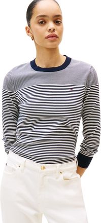 Tommy Hilfiger Damen CO Jersey FINE GG LS C-NK SWT WW0WW44984 Pullover Sweater, Blau, XXXL, Blau (Bretton Stripe Dark Night Navy), 3XL Große Größen Tall