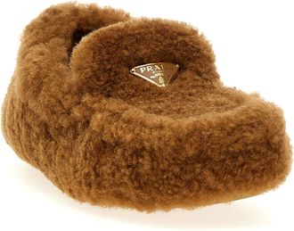Prada Womens Brown Lamb Leather Slip-On Loafers