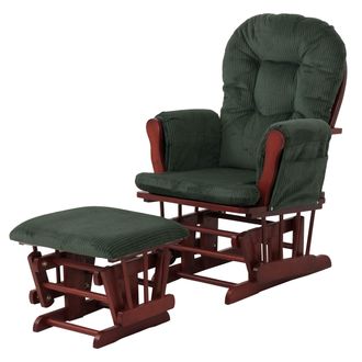 Mendler Relaxsessel HWC-C76, Schaukelstuhl Sessel Schwingstuhl mit Hocker Stoff Cord 320g/m&sup2; &Ouml;ko-Tex - gr&uuml;n Gestell dunkel