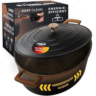 STONELINE Cocotte Induction avec Couvercle 32 cm, 6,6 L, Casserole Antiadhésive Revêtement avec de vraies Particules de Pierre, Braisière Marmite pour Tous Feux