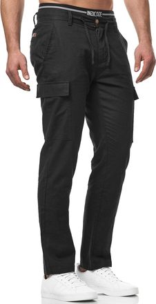 Indicode Herren Leonardo Cargohose aus Leinen & Baumwolle | Stoffhose f&uuml;r M&auml;nner Black, XXL