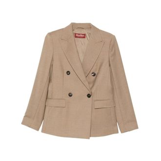 Max Mara Blazer en flanelle de laine &agrave; double boutonnage - Femme - Vestes - Beige - Taille: 38 FR