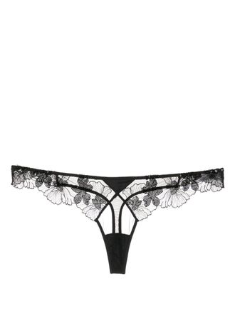 Fleur du Mal Sequin Violet Tanga mit Blumenspitze - Schwarz