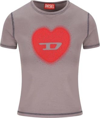 Diesel Heart Logo Rundhals-T-Shirt - - Tops - Damen - Grau - S