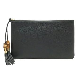 Gucci Pre-owned Sac bandouli&egrave;re en cuir avec pompon en bambou - Femme - Pre-owned - Noir - Taille: ONE Size