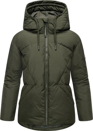 Navahoo Damen Winterjacke warme Steppjacke mit verstellbarer Kapuze und magnetischen Details Pastellzauber 14 Dark Olive Gr. S