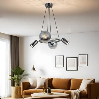 Opviq Antique Lacquer Chandelier, Metal Body, Adjustable Height 30-110 cm, &Oslash;14 Glass Cap, 2x E27 & 2x GU10 Sockets, Elegant Lighting for Home Decor