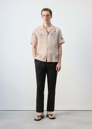 Mango Stickerei-Details Regular Fit Hemd beige - Herren - XS - MANGO MAN