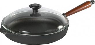 Skeppshult Skeppshult 0130T Servierpfanne mit Glasdeckel, hoher Kante 5.5 cm, Holzgriff aus schwedischer Buche und Gegengriff - für alle Herdarten, inklusive Ind