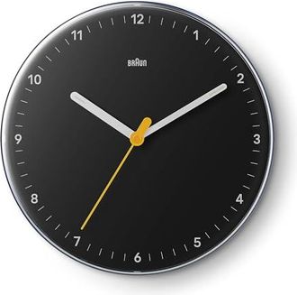 Braun Horloge Murale analogique Classique avec Mouvement à Quartz Silencieux, Facile à Lire, diamètre 23 cm en Noir, modèle BC26B