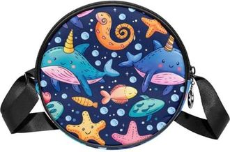 Generic Sac &agrave; bandouli&egrave;re rond rond pour femme, petit sac &agrave; bandouli&egrave;re avec fermeture &eacute;clair et bretelles r&eacute;glables, style d&eacute;contract&eacute;, motif baleine