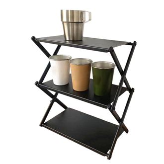 Generico Faltbares Campingregal, tragbares Lagerregal, 33 x 17,5 x 36,5 cm, Schicht-Organizer, Struktur aus Kohlenstoffstahl, kompaktes Design und Picknick im 