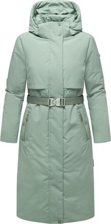 Navahoo Damen Wintermantel warmer, wasserabweisender Parka mit (abnehmbarer) Kapuze und Tailleng&uuml;rtel Waldbummler 14 Smokey Mint Gr. 3XL