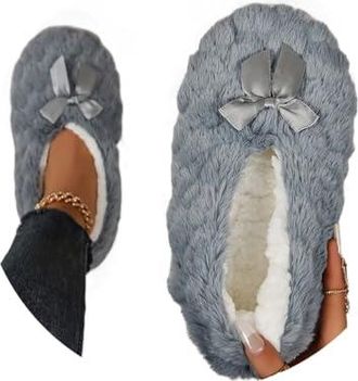 Minetom Chausson Femme Hiver Fourrure Noeud Papillon Pantoufles Doublé Chaud Maison Ballerines Chaussures Plates A Gris 41/42 EU