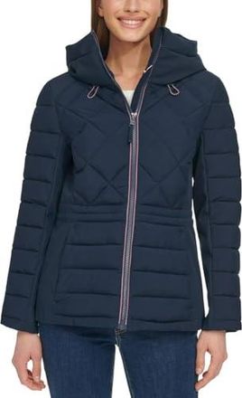 Tommy Hilfiger Veste matelass&eacute;e &agrave; capuche extensible pour femme - Manteau dhiver pour femme - V&ecirc;tement dext&eacute;rieur avec poches, bleu, Medium