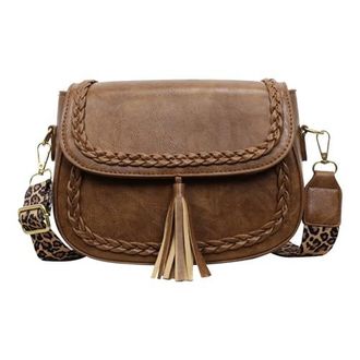 Generic Sac &agrave; bandouli&egrave;re en cuir synth&eacute;tique avec pompons pour femme, pour le travail, le shopping, les voyages, le quotidien, jaune, 240.00x170.00x80.00mm