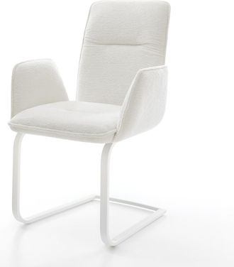 DELIFE Freischwinger Vinja-Flex Boucl&eacute; Soft Beige Freischwinger flach Wei&szlig;, Esszimmerst&uuml;hle