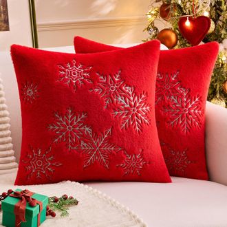 Miulee 2er Set Weihnachten Weihnachtskissen Kissenbezüge Schnee Dekokissen Fellkissen Weich und Kuschelig Kissenhülle Kissenbezug Sofakissen Zierkissen Kusch