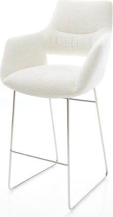 DELIFE Barstuhl Yago-Flex Boucl&eacute; Soft Beige Kufengestell Edelstahl Silberfarben Taschenfederkern, Barst&uuml;hle