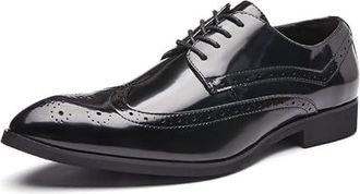 Generic MuvuSa Chaussures habillées Oxford for Hommes à Lacets Bout Rond Chaussures Derby Pointe daile en Cuir véritable antidérapant Semelle en Caoutchouc Af