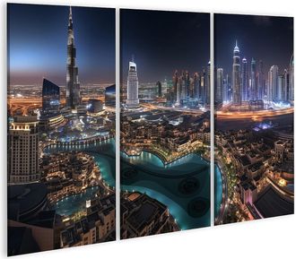 Islandburner Bild auf Leinwand Leuchtende Skyline bei Nacht in Dubai f&uuml;r Wohnzimmer Reisefreudige Reiseb&uuml;ro Bilder Wandbilder Poster