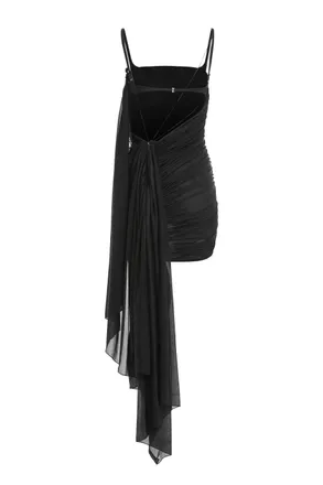 MUGLER Womens Asymmetrical Black Dress With Draping Polyamide