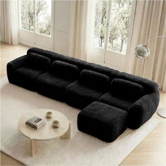 Generic Modernes 2-Sitzer-Sofa, modulares Sofa, rutschfeste Basis, mit 2 Kissen, extra breite ergonomische Armlehnen,for Lesen und Arbeiten(Negro+Peluche+4 Pl
