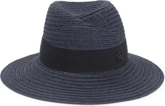 Maison Michel Caps & M&uuml;tzen - Woven Fedora Hat With Textured Finish And Signatur - Gr. M - in Grau - f&uuml;r Damen