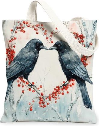Generic Sac fourre-tout en toile motif corbeau et corbeau pour faire du shopping, 33 x 38,1 cm, sac &agrave; bandouli&egrave;re r&eacute;utilisable pour femme, peinture en forme d