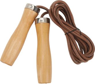Generic Ahomie Verstellbares Springseil aus Leder mit Holzgriff, Seil aus Rindsleder, Tragbares Design f&uuml;r Fitnessstudio und Heimfitness-Workouts