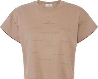Elisabetta Franchi Femme, Tops, Beige, Taille: 42 FR T-shirt &agrave; Manches Courtes avec Lettrage