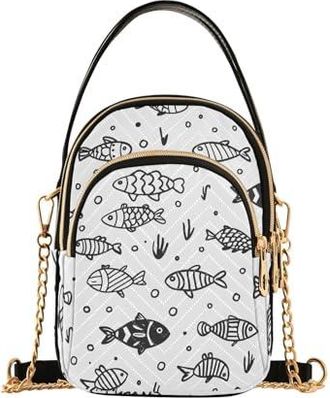 Mnsruu Sac à bandoulière pour femme - Motif poissons - Blanc - Petit sac à bandoulière avec sangle réglable