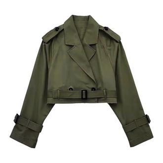 Generic Veste Femme Chic Et Elegant Manteau court &eacute;l&eacute;gant pour femme avec manches longues et ceinture int&eacute;gr&eacute;e parfait pour un usage quotidien d&eacute;contract&eacute; (Gr
