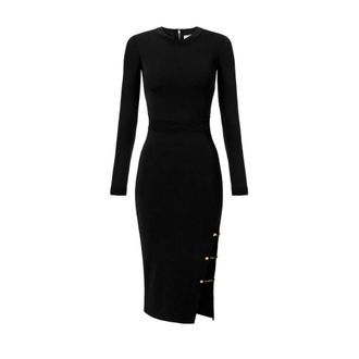 Elisabetta Franchi Femme, Robes, Noir, Taille: 40 FR Robe en maille viscose avec boutons de manchette bijoux