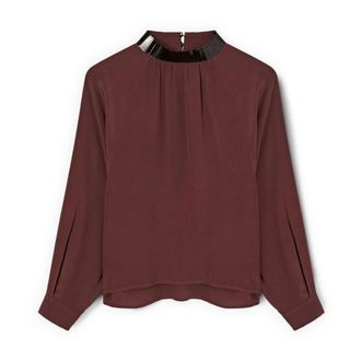 Motivi Flie&szlig;ende Bluse mit besticktem Kragen - - Blouses & Shirts - Damen - Braun - M