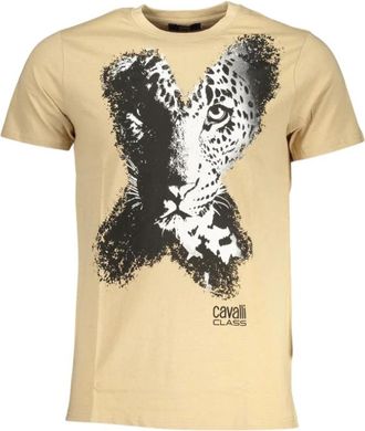 Cavalli Beiges T-Shirt mit Druck und Logo - - Tops - Herren - Beige - XL