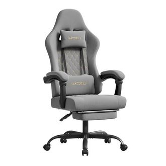 Woltu Chaise Gaming Massante, Chaise Bureau Ergonomique, avec Coussin à Ressorts, Soutien Lombaire Massant, Appui-tête, Repose-Pieds, Tissu Maille, Charge 1