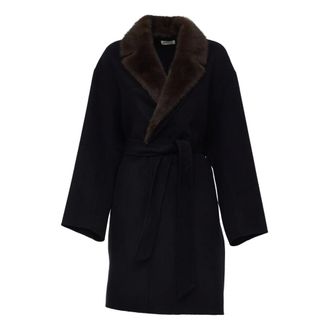 P.A.R.O.S.H. P.a.r.o.s.h. - Manteau avec col en fourrure - Femme - Manteaux - Bleu - Taille: 38 FR