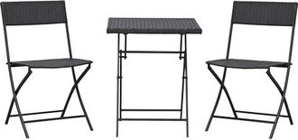 OUTSUNNY Ensemble Meubles de Jardin Design Table carr&eacute; et chaises Pliables r&eacute;sine tress&eacute;e Imitation rotin Marron