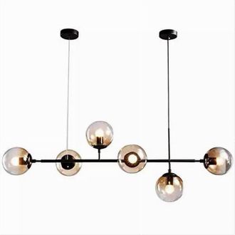 Trade Shop Lustre Suspension 6 Sph&egrave;res Connexion E27 En Verre Lampe M&eacute;tal Noir 71669