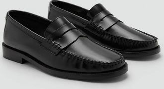 Mango Mocassins cuir fronc&eacute; noir - Femme - 37 - MANGO