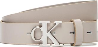 Calvin Klein Damen G&uuml;rtel Monogram Plaque Buckle 2,5 cm Lederg&uuml;rtel, Elfenbein (Chateau), 100 cm