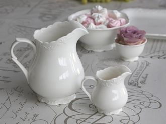 Chic Antique Milchkännchen Milchkanne kleine Kanne aus Porzellan weiß Provence 250 ml