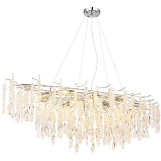 Globo Lighting Suspension lampe suspendue plafonnier m&eacute;tal argent cristaux de verre H 120 cm