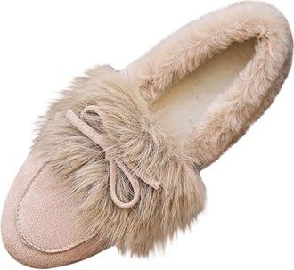 Generic Chaussures Femme Plates Bouche Peu Profonde Doublure Peluche Polaire Slip-on Mocassins Chaussures De Maison Semelle Antid&eacute;rapante Confortable D&eacute;contra